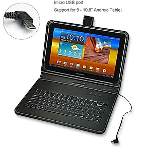 Universal Keyboard Pu Leather Case Cover for 9inch-10.1inch 9",10.1" 10.8“ Tablet PC with Micro USB QWERTY External Keyboard Compatible with Samsung Galaxy/Lenovo tab Android Tablet