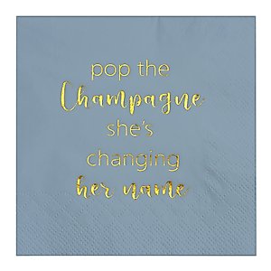 Crisky Dusty Blue Bridal Shower Cocktail Napkins Bachelorette Dessert Napkins Gold Foil Bachelorette Bridal Shower Engagement Party Decoration Party Supplies [ 50 Count 3-ply]