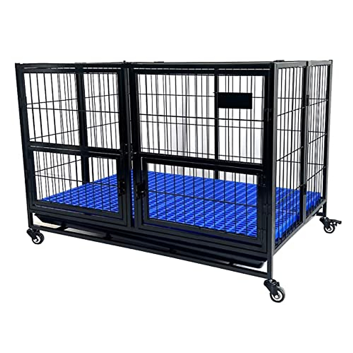 Heavy Duty Dog Crate Dog Cage Pet Kennel with Tray Two Divider Panels Self Locking Latches Stackable Double Door Top Door Indestructible Sturdy Plastic Floor Grid Dog Crates for Medium and Large Dogs