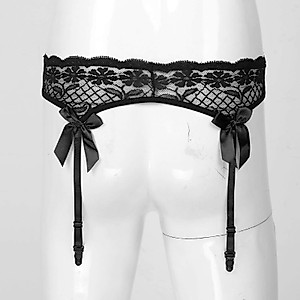 YiZYiF Men Sissy Lace Ladies Thigh-Highs Stockings Crossdressing Temptation Suspender Garter Belt Black OneSize