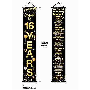 2 Pieces 16th Birthday Party Decorations Cheers to Years Banner Party Decorations Welcome Porch Sign for Years Birthday Supplies (16th-2007)