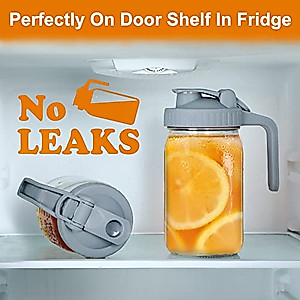 Mason Jar Pour Spout Lid - 32oz Airtight Glass Pitcher with Lid Food Grade and Safe, 1 Quart Sturdy Wide Mouth Sun Tea Jar also Nice for Breastmilk, Cold Brew Coffee, Iced Tea, Fruit Tea