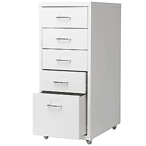 MIOCASA 5 Drawer Metal File Cabinet Mobile Underdesk Chest for Home Office (White)