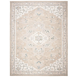 SAFAVIEH Micro-Loop Collection Area Rug - 9' x 12', Light Grey & Ivory, Handmade Medallion Wool, Ideal for High Traffic Areas in Living Room, Bedroom (MLP505F)