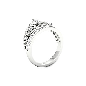 M_and_S Jewels 1/3 CT Round Shape Sparkling White Cubic Zirconia Fleur de lis Crown Women's Wedding Engagement Ring in 14K White Gold Finish 925 Sterling Silver (0.35 Cttw) Ring Size - 9