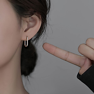 Reffeer 925 Sterling Silver U Hoop Earrings for Women Teens Minimalist Square Hoop Earrings U Huggie Earrings (A-Silver)