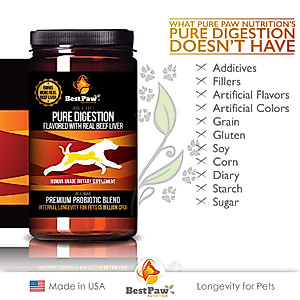 Best Paw Nutrition Dog & Cat Premium Probiotic Prebiotic & Digestive Enzymes 5 Billion CFU Organic Turmeric Coconut Oil Pure Pumpkin & Kelp for Healthy Bowels Gut & UTIs