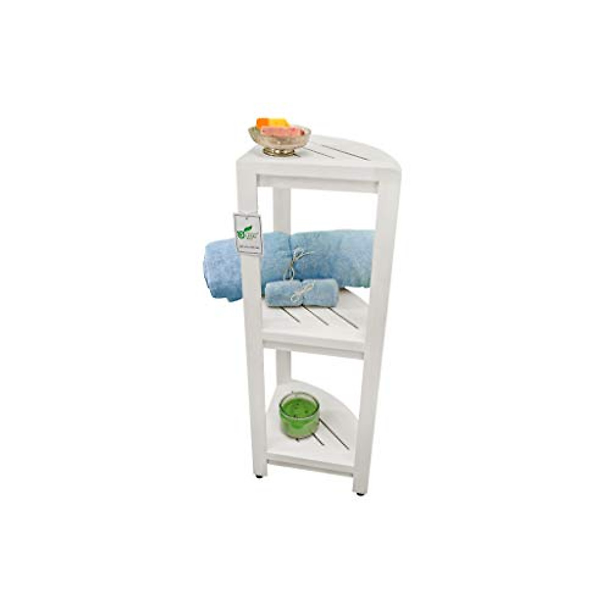 CoastalVogue SnazzyCorner Teak Corner Shower Shelf Wood Corner Shelf 3-Tier Corner Shower Shelf in Antique White Finish – 33 inches Tall