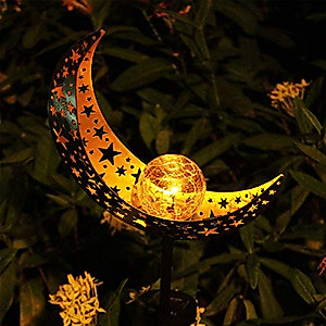 X-PREK 2 Pack Solar Garden Light Outdoor Decorative,Moon Crackle Glass Globe Metal Stake Lights,Waterproof LED Pathway Light for Lawn Patio Yard Decor