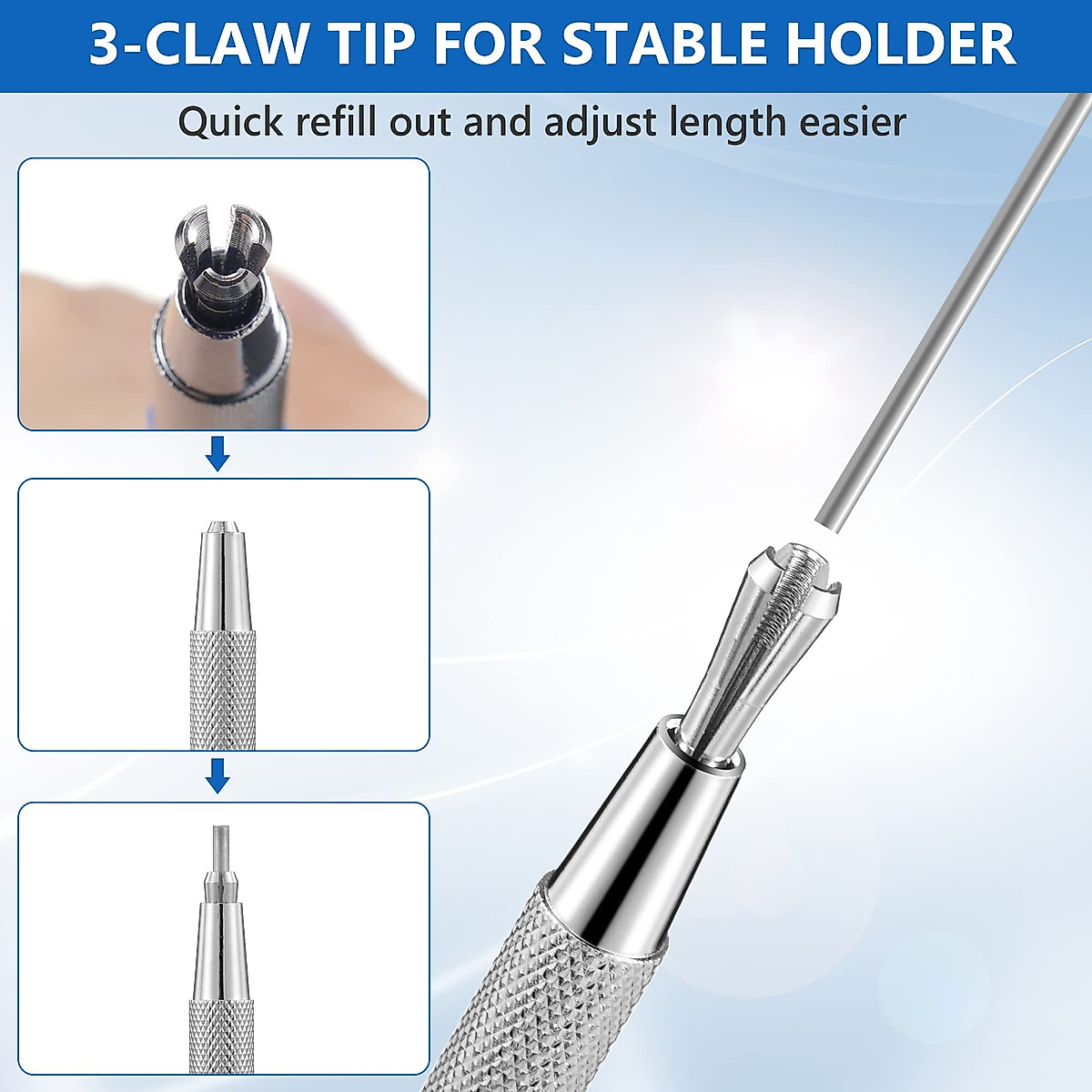 Hiboom Welders Pencil with 12 Pcs Silver Round Refills, Mechanical Pencils Metal Marker with Built-in Sharpener for Pipe Fitter Welder Steel Construction Fabrication Woodworking