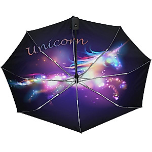 Wamika Galaxy Unicorn Umbrella Automatic Open Close Windproof Compact Anti-UV Travel Umbrella Lightweight Parasol Umbrellas Sun & Rain