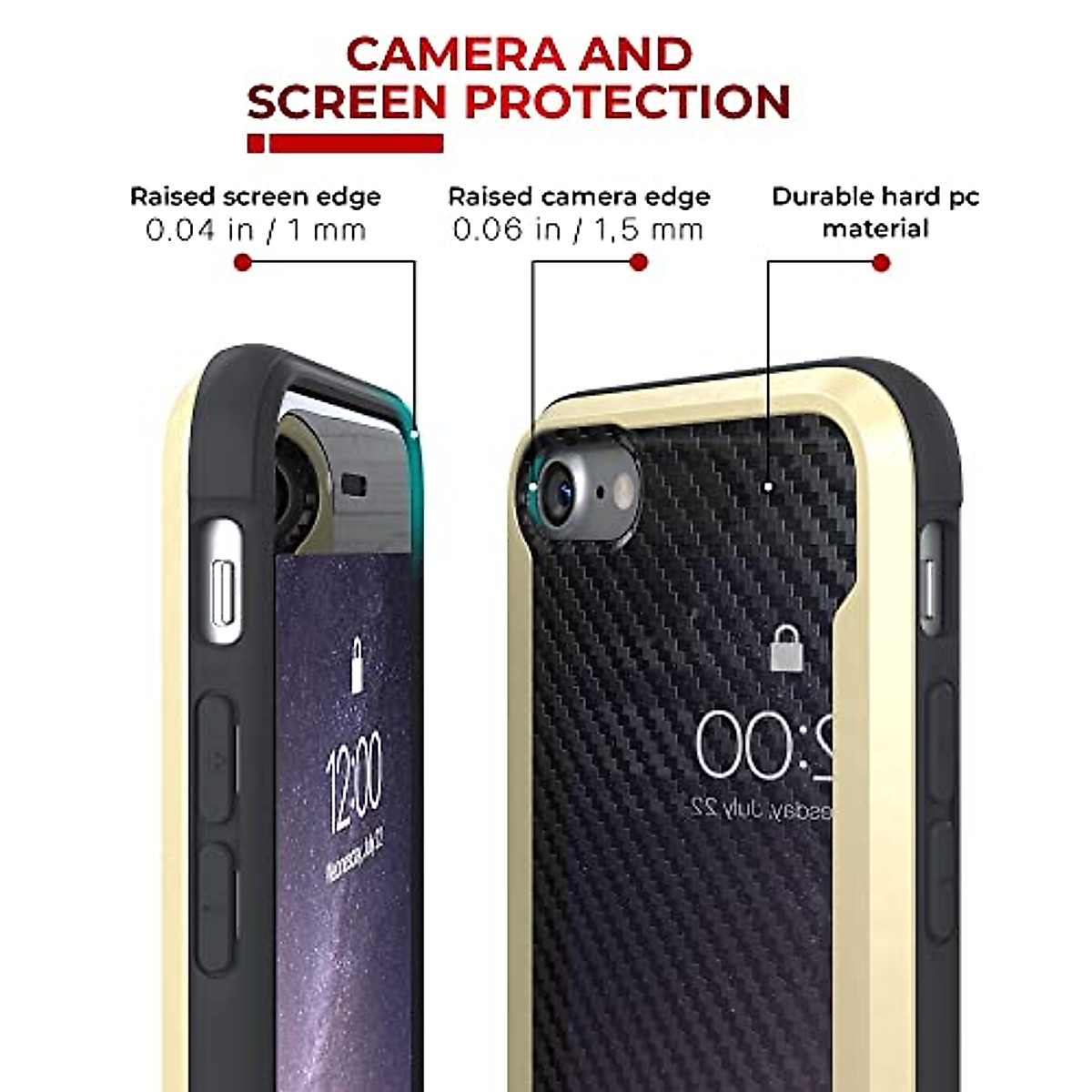 Nicexx Designed for iPhone 7 Case/Designed for iPhone 8 Case/Designed for iPhone SE 2020 Case with Carbon Fiber Pattern, 12ft. Drop Tested, Wireless Charging Compatible - Gold