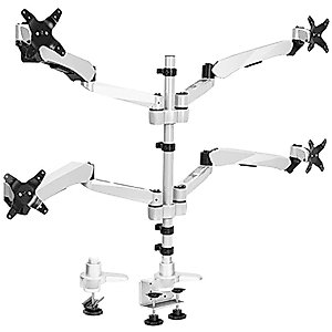 Mount-It! Quad Monitor Desk Mount With Full Motion Height Adjustable Arms | Premium Modular Computer Screen Mount With VESA 75x75, 100x100 mm Pattern | Clamp Base, Silver