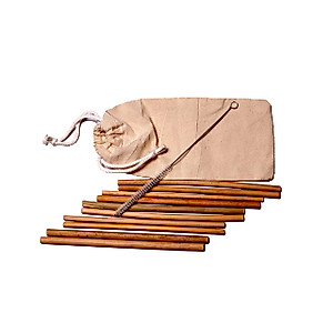Bamboo Straw | Reusable Bamboo Drinking Straws | Bpa Free | Strong & Durable | Bamboo Multi-Usage Straw | 10 Straws,1 Cleaning Brush,1 Storage Pouch By ASHAOVERSEAS.