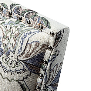 HULALA HOME Modern Accent Chair with Arms and Wooden Legs, Floral Patterned Accent Chair Armchair High Back Rest, Padded Armrest and Comfortable Cushioned Seat for Living Room (Orange Grey Floral)