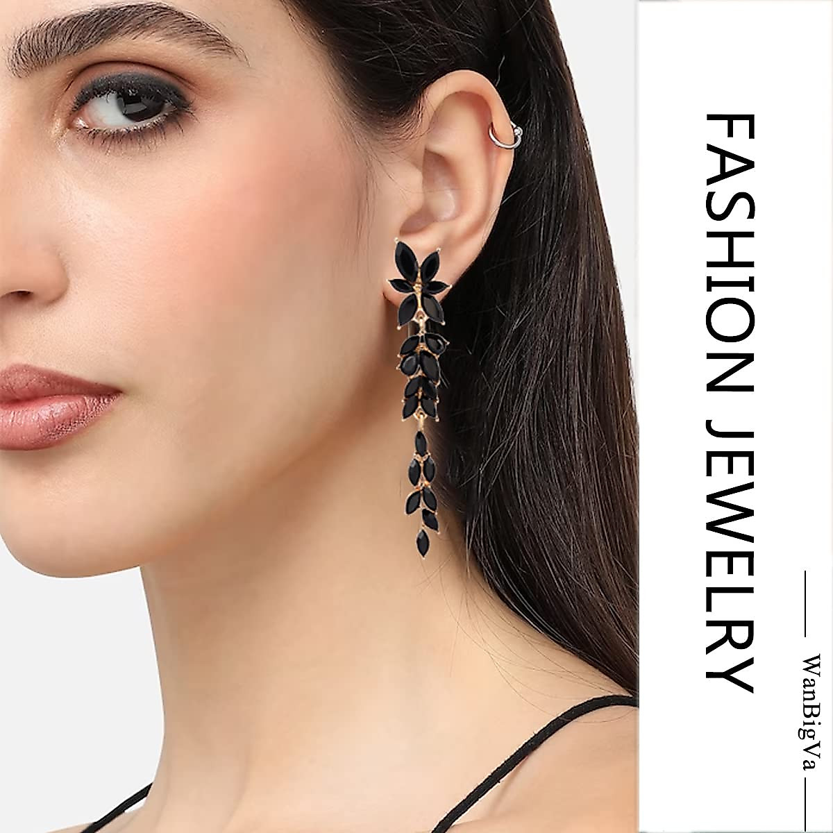 Black Rhinestone Statement Drop Dangle Earrings Dangling Sparkly Crystal Bridal Bridesmaid Wedding Earrings Long Chandelier Teardrop Earrings for Women Prom Pageant