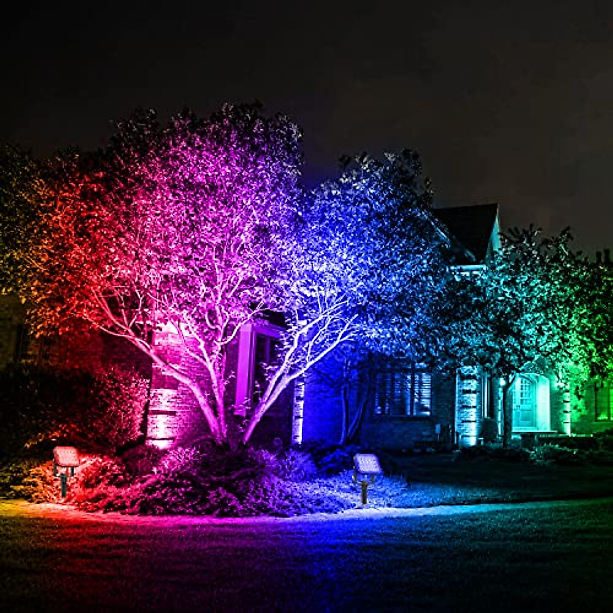 T-SUN RGB Solar Spotlight Outdoor, Color Changing Spot Lights IP65 Waterproof Garden Lights Lawn Light Outdoor Spotlight Auto On/Off for Garden Yard Lawn Path 2 in 1