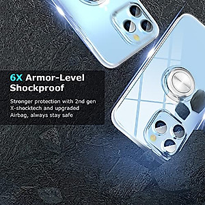 SQMCase Case for iPhone 14 Pro Max, Clear Body Soft TPU Shockproof Case with 360 Degree Rotation Ring Kickstand(Work with Magnetic Car Mount) for iPhone 14 Pro Max 6.7 inch, Clear