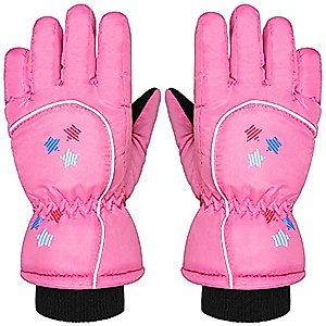 Boao Kids Snow Ski Gloves Winter Waterproof Warm Snowboard Mittens for Girl and Boy (Pink,5-10 Years)