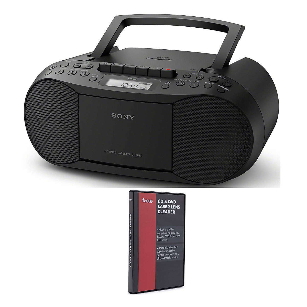 Sony Portable Full Range Stereo Boombox Sound System with MP3 CD Player, AM/FM Radio, 30 Presets, Headphone and AUX Jack - Bonus DB Sonic CD Head Cleaner