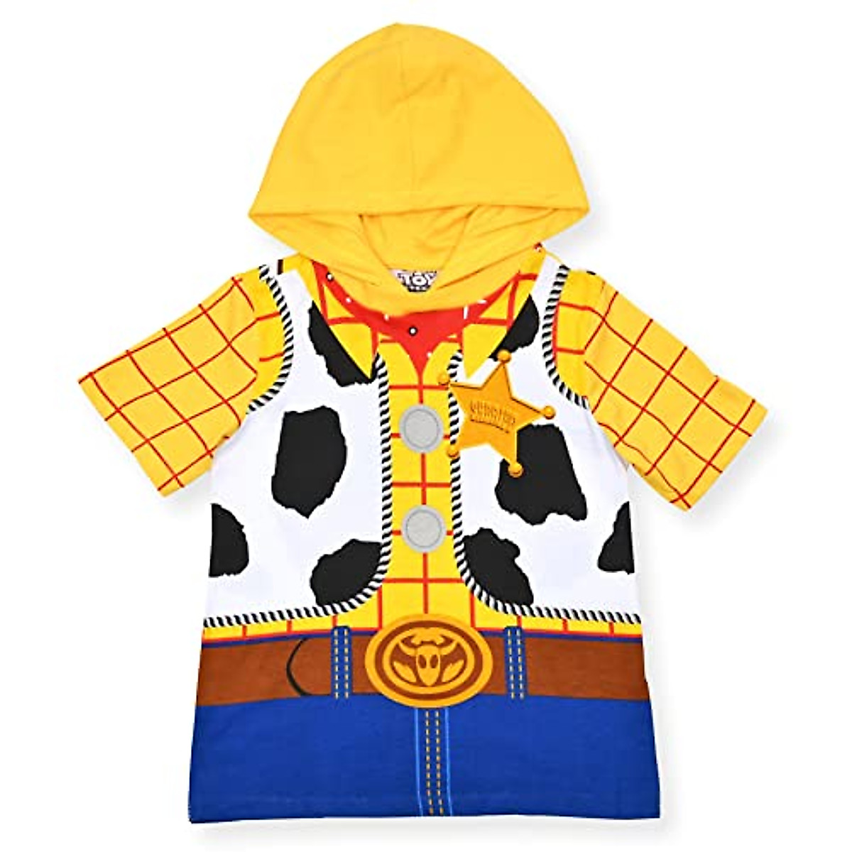 Disney Toy Story Boys Hooded Shirt Toy Story Costume Tee - Sheriff Woody (Yellow, 5T)