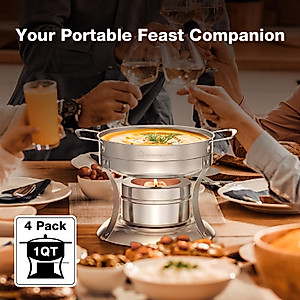 WARMOUNTS 1QT Chafing Dishes for Buffet of 4, Round Chafing Dishes Buffet Set with Glass Lid, Individual Single Shabu Hot Pot, Stainless Steel Chafers and Buffet Warmers Sets for Parties, Weddings