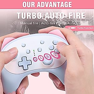 IINE Cute Switch Controller, Bluetooth Cartoon Kitten Nintendo Switch Controllers Wireless, Kawaii Light Switch Gaming PC Controller with TURBO/Double Vibration Function