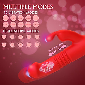 Thrusting Rabbit G-Spot Clitoral Rose Vibrator Realistic Glans Dildo Clitoris Licking Stimulation with 10 Powerful Rotating 10 Vibration Modes Masturbation Adult Sex Toys for Women or Couple