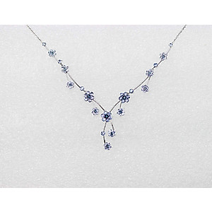 Faship Gorgeous Navy Blue Rhinestone Crystal Floral Necklace Earrings Set