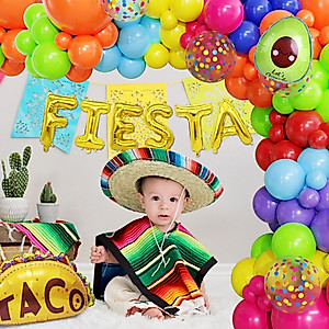 Ouddy Life 121Pcs Mexican Fiesta Taco Party Decorations, Fiesta Balloon Arch Garland Kit Cinco De Mayo Decor with Cactus Avocado Taco Mexican Hat for Carnival Festival Birthday Baby Shower Supplies