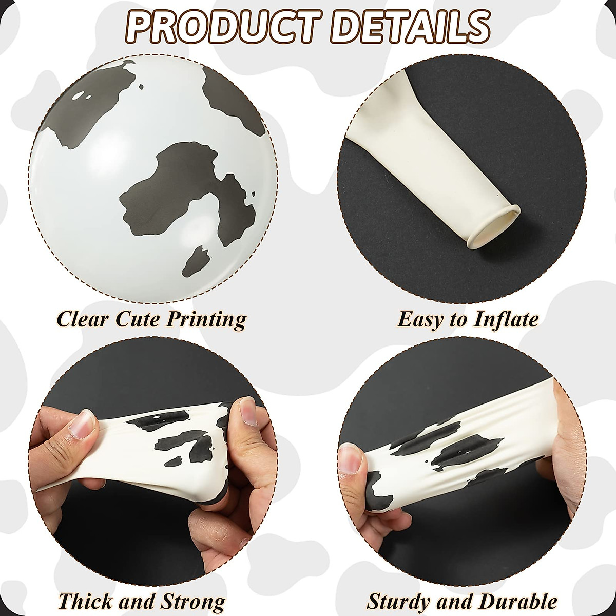 60pcs Western Party Decorations Cow Balloons - 12" Brown Cow Print Cowboy Balloons for Highland Cow Cowboy Baby Shower Farm Birthday Party Decoration Supplies