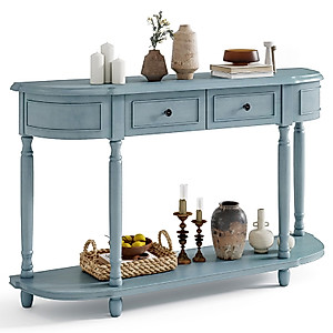 Giantex Console Table with Storage, 52” Long Sofa Table with 2 Drawers, Open Shelf, Solid Wood Legs, Narrow Entryway Table, Vintage Behind Couch Entry Table for Living Room Hallway, Foyer
