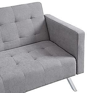 75"Convertible Folding Futon Sofa Bed,Split Back Design,Modern Fabric Sleeper Couch Bed with Armrest and Chrome Legs,Upholstered Recliner Loveseat for Living Room Apartment Dorms Office (Light Grey)