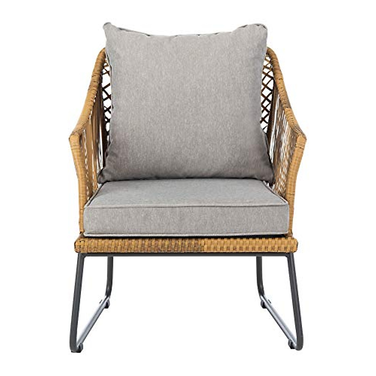 SAFAVIEH Outdoor Collection Jensen Natural Brown Rattan/Grey Seat Cushion 3-Piece Patio Lounge Bistro Set with Table (PAT9008A)