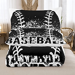 Bodhi Black and White Comforter Set,Sports Bedding Set for Boys Kids,Boys Baseball Bedding Full Size,Kids Comforter Set with Pillowcases,Teen Boys Bedding Set Full Size