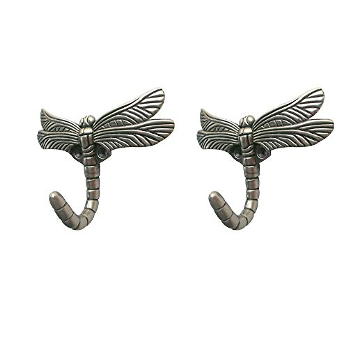 Laide Dragonfly Wall Mounted Coats Hooks Zinc Alloy for Decorative Tower Shower Robe Clothes Hat Bags Key with Screws 2 Pieces (Antique Silver)