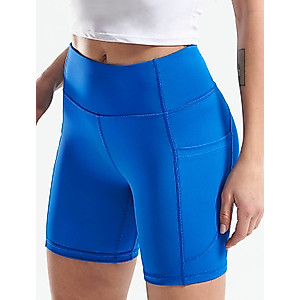 CADMUS High Waist Yoga Shorts for Women Workout Running Shorts Naked Feeling Biker Shorts Tummy Control Deep Pockets, Blue, S