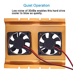 ASHATA HDD Dual Fan Cooling Cooler, 3.5" Hard Disk Drive Fan Cooling Cooler Gold Tone, Hard Disk Cooler for HDD with Fast Heat Dissipation, 2 Fans Design(Gold)