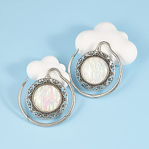 Pair Brass Puj Ju Solstice Hoops with Sythetic Opal Ear Weights Stretched Lobe Earrings Ear Expander for Women piercing Charming Body Jewelry