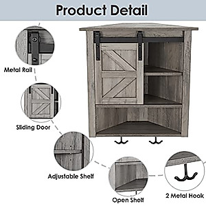 Fameill Bathroom Wall Cabinet Wall Mounted Corner Cabinet with Sliding Barn Door Over Toilet Bathroom Organizer Corner Wall Shelf Medicine Cabinet,Grey