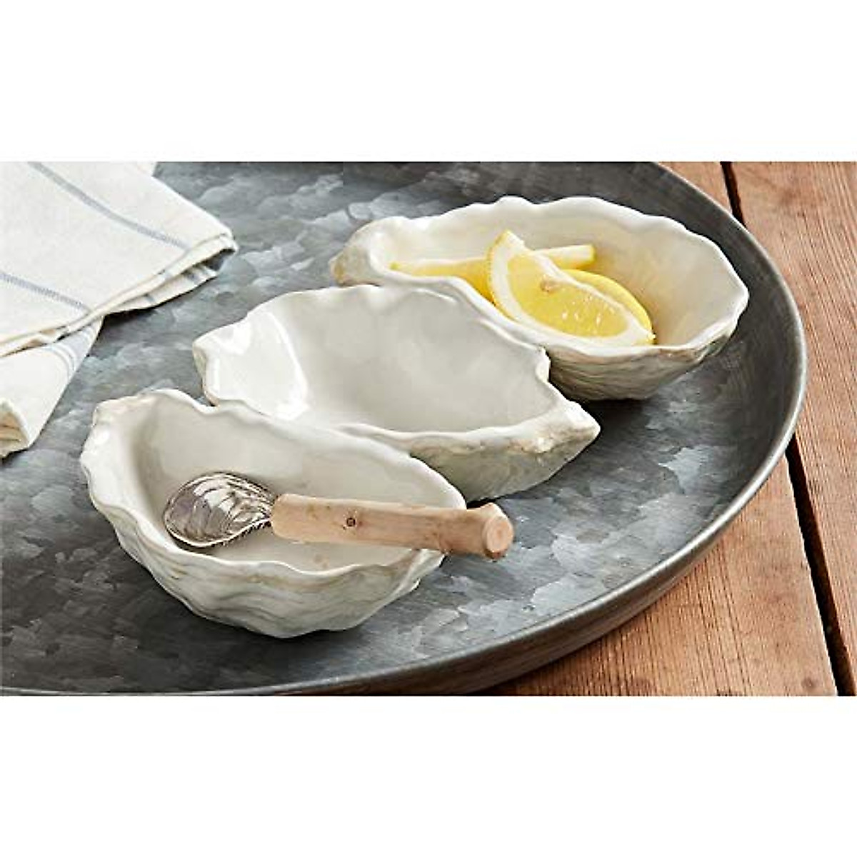 Mud Pie, White, 10.25" x 5.5" Oyster Shaped Triple Dip and Serving Set