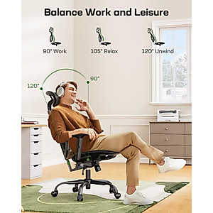 Marsail Ergonomic Mesh Office Chair: Mesh Computer Desk Chair with Adjustable Lumbar Support, 2D Headrest&2D Armrest, Ergonomic Gaming Chair for Home Office, Black