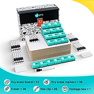 32 Pack Dry Erase Lapboards, Double-Sided Small White Board for Classroom Student, 9"x12" Portable Dry Erase Board Bulk, Mini Whiteboard with 36 Pens, 36 Erasers & 36 Pen Holders, for Teacher Supplies