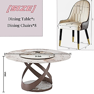 Montary 9 Piece Dining Table Set, Modern Dining Table Set of 8, Round 59" D Faux Marble Dining Table with Lazy Susan, Sintered Stone Dining Table with 8 Dining Chairs, for Dining Room