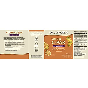 Dr. Mercola Vitamin C-PAK with Quercetin, 500 mg Vitamin C Plus Quercetin, Zinc and Vitamin D3 Drink Mix, 30 Servings (30 Packets), Non GMO, Gluten Free, Soy Free
