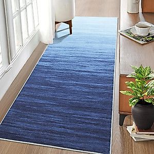 GlowSol Non Slip Runner Rug 2x6 Washable Rugs Bath Rug Soft Rug Runners for Hallways Kitchen Mat with Rubber Backing Indoor Mats for Front Door Entry Bedroom Laundry Living Room, Blue 2'x6'