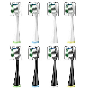 Replacement Brush Heads with Covers for AquaSonic Duo, 4 White & 4 Black Toothbrush Heads