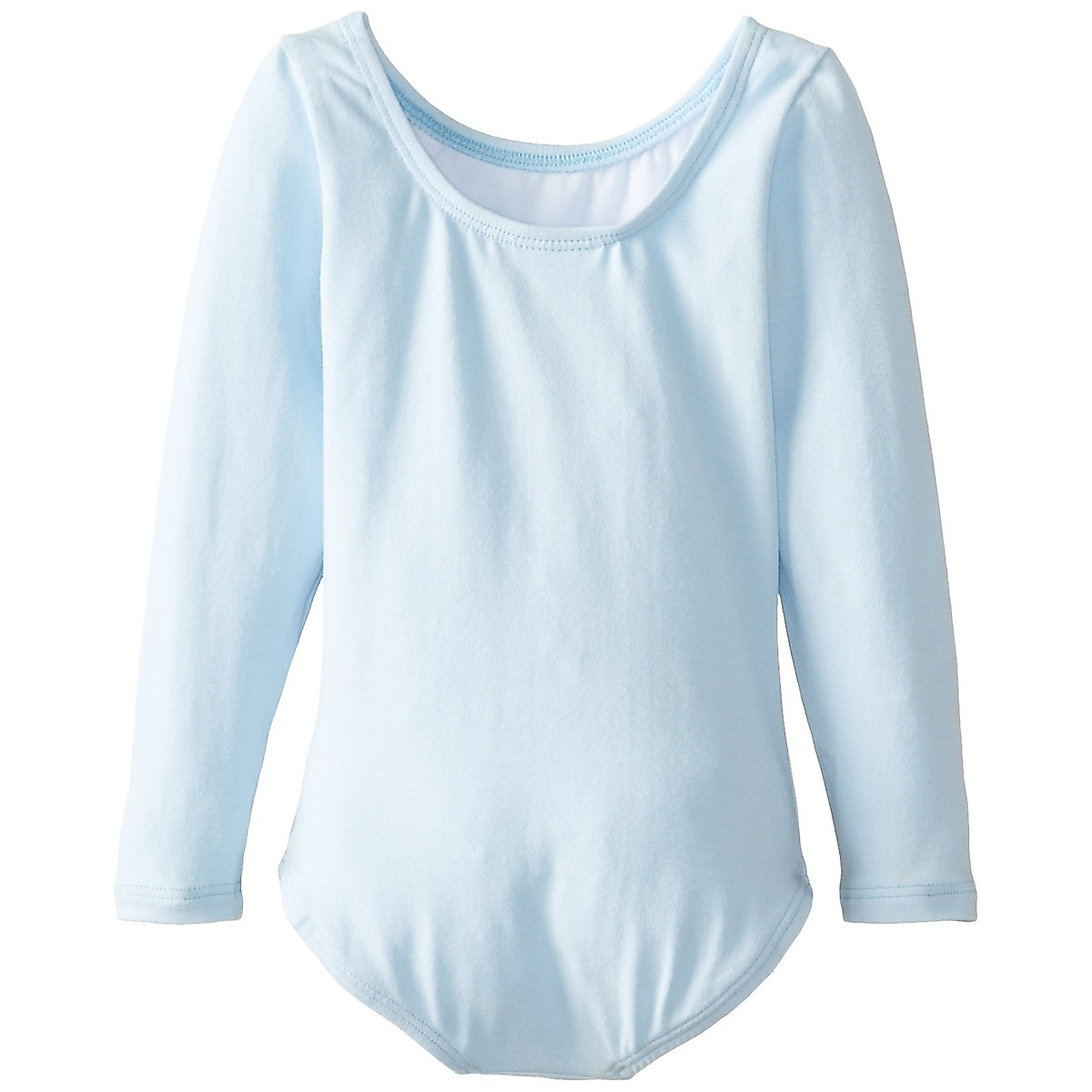 Clementine Apparel Girls Crew Neck Long Sleeve Leotard One Piece Tops Bodysuit Dancewear Costumes Light Blue, 6X-7