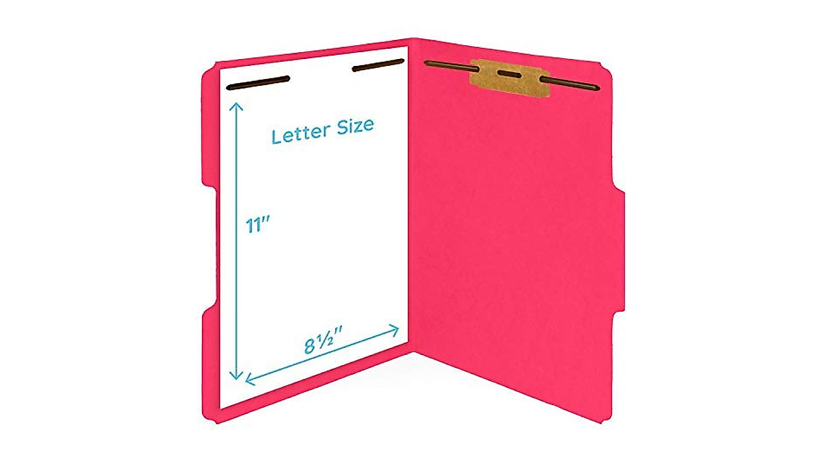 50 Assorted Color Fastener File Folders - Durable 2-Prong
