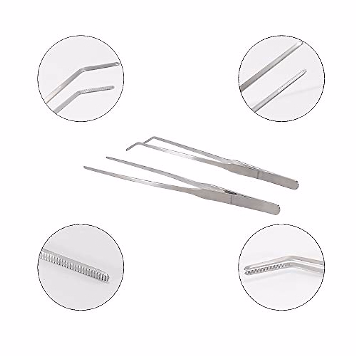 YOGURTCK Stainless Steel Long Reptile Tweezers Feeding Tongs for Snake Lizards Gecko and Bearded Dragon Leopard Spider Terrarium Supplies 2pcs - Silvery